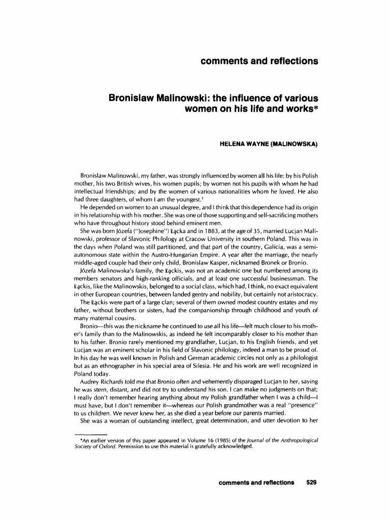 Helena Wayne Mulheres Na Vida de Malinowski | PDF