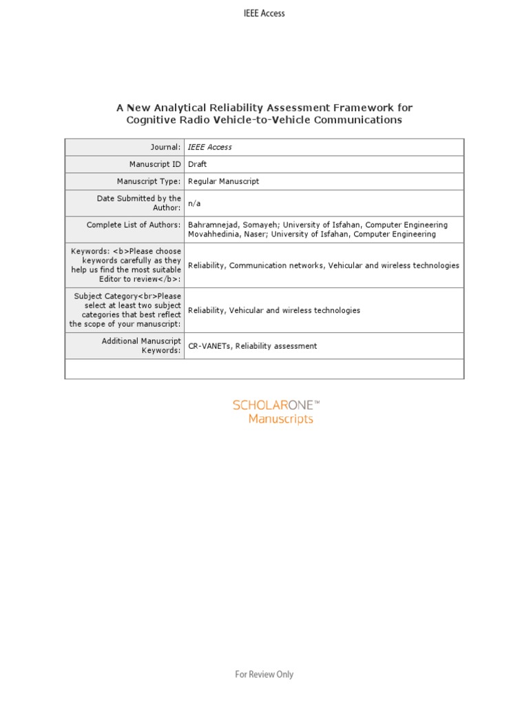 A New Analytical Reliability Assessment Framework For Cognitive Radio Vehicle-to-Vehicle ...