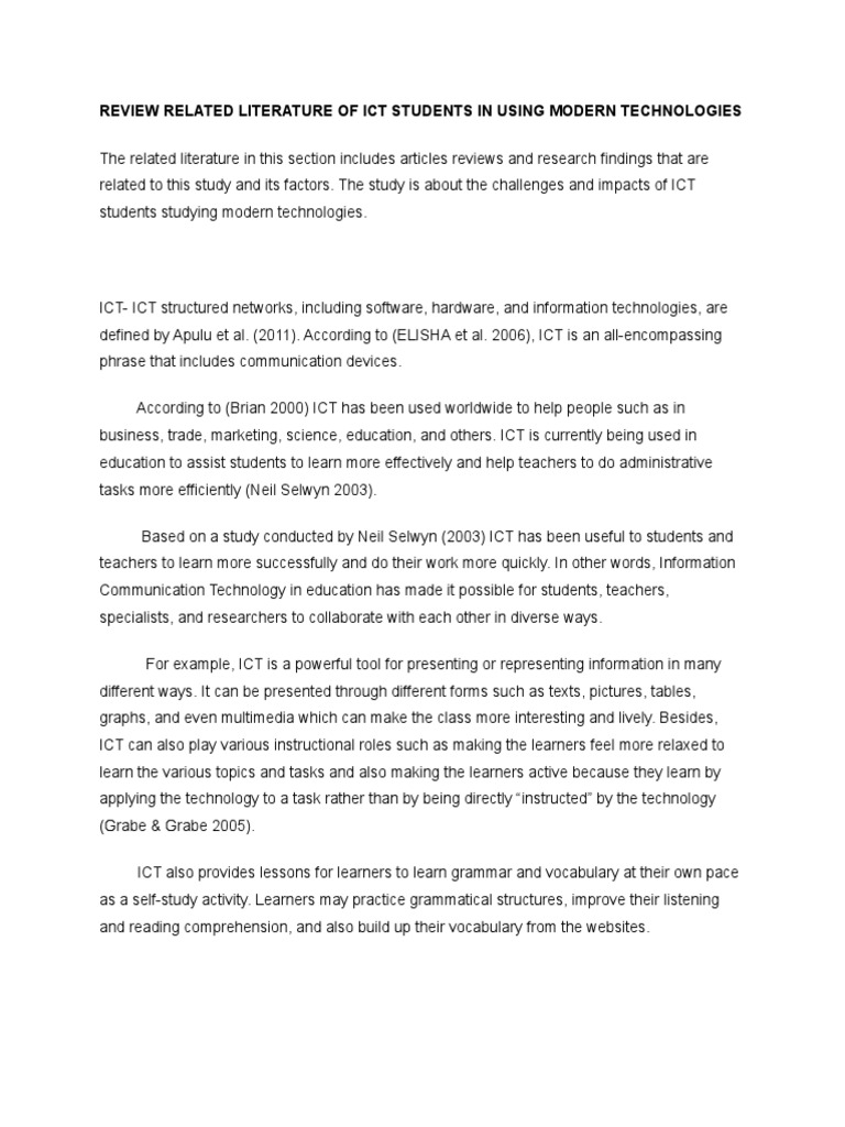 Review Related Literature of Ict Students in Using Modern Technologies | PDF | Educational ...