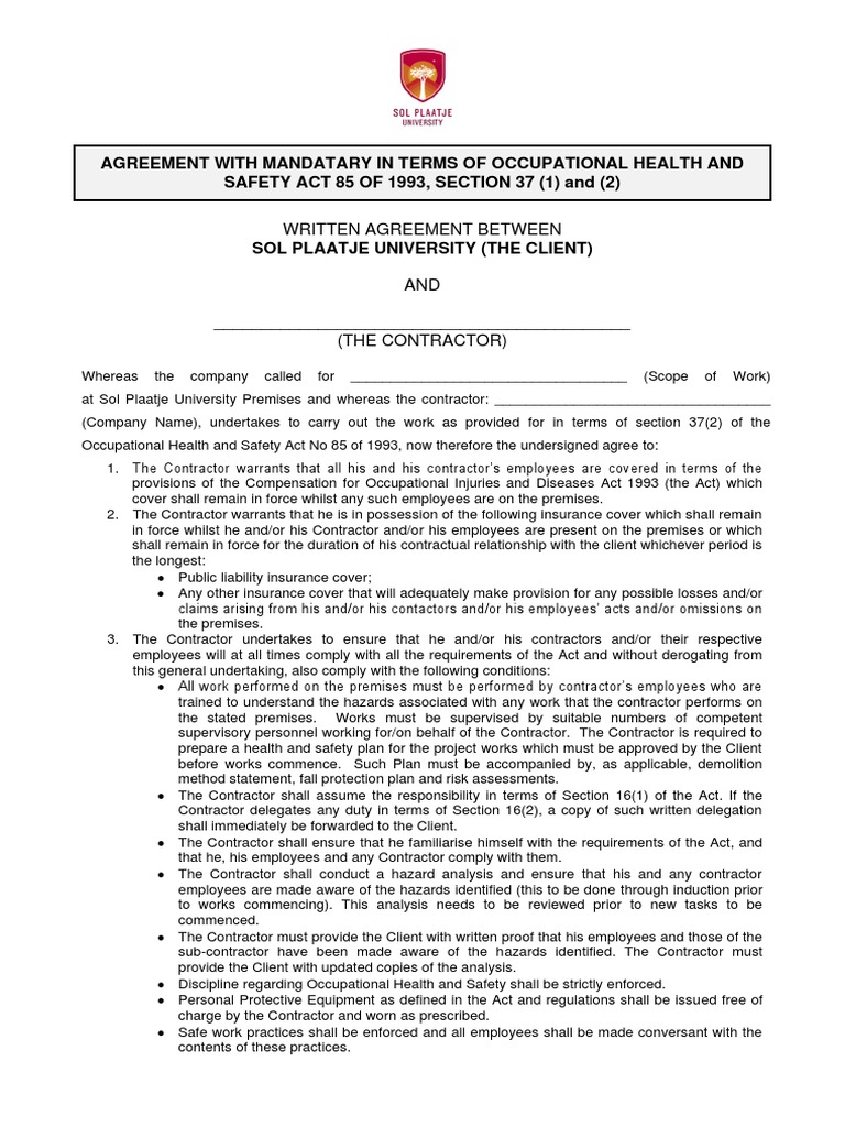 Annexure 3 SPU Mandatary Agreement CR 51k Appointment | PDF | Employment | Occupational Safety ...