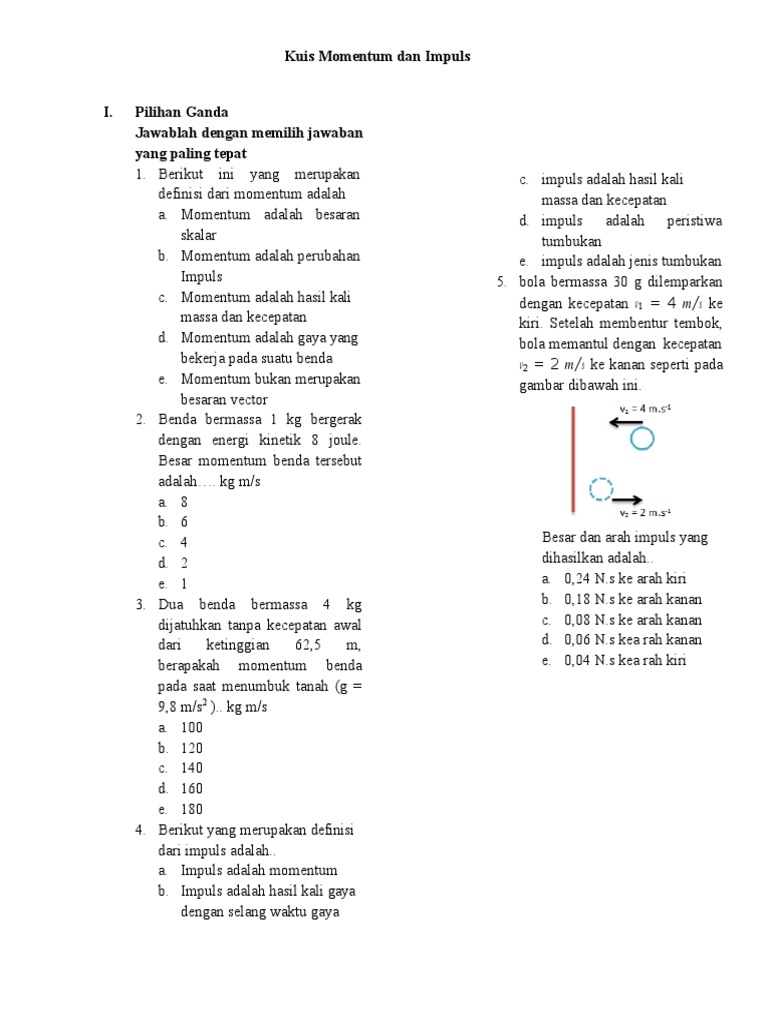 Soal Kuis Momentum Dan Impuls B | PDF