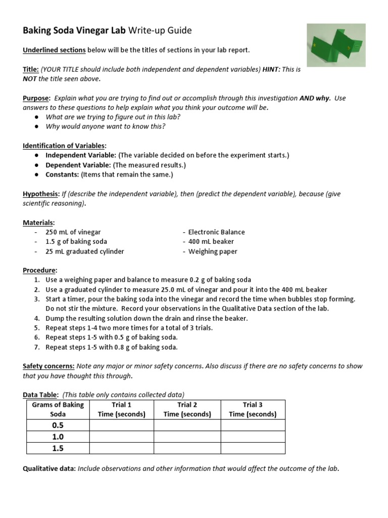 Baking Soda Vinegar Lab Write Up | PDF | Data | Data Analysis