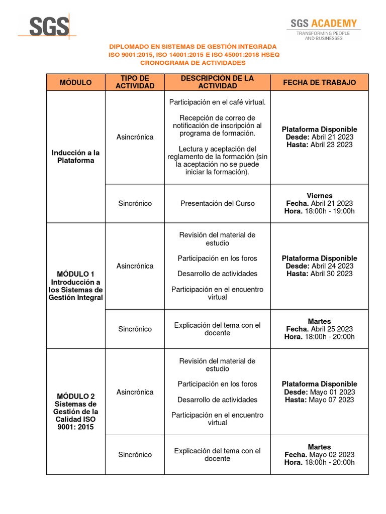 Cronograma D HSEQ 2023 SB G1 | PDF