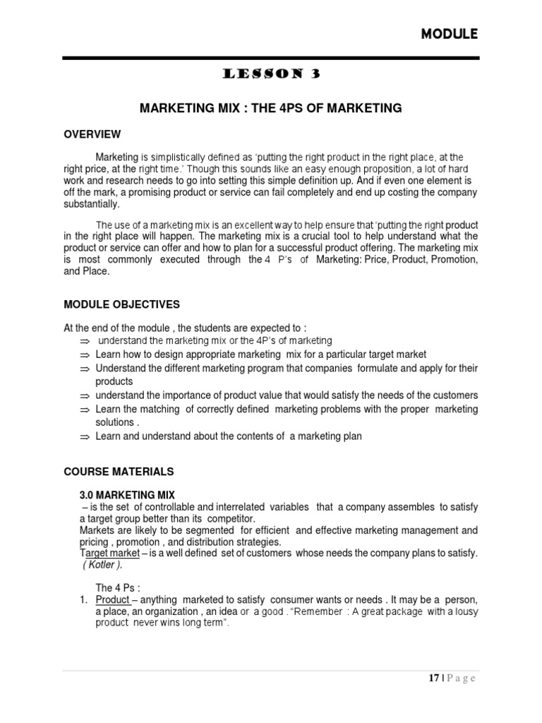 INDUSTRIAL MARKETING SYSTEM - Lesson 3 Marketing MIX | PDF | Marketing ...