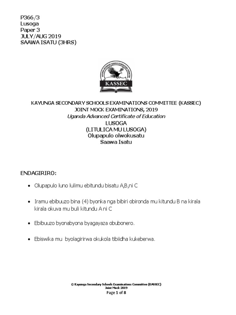 P366/3 Lusoga Paper 3 JULY/AUG 2019 Saawa Isatu (3Hrs) | PDF | Social ...