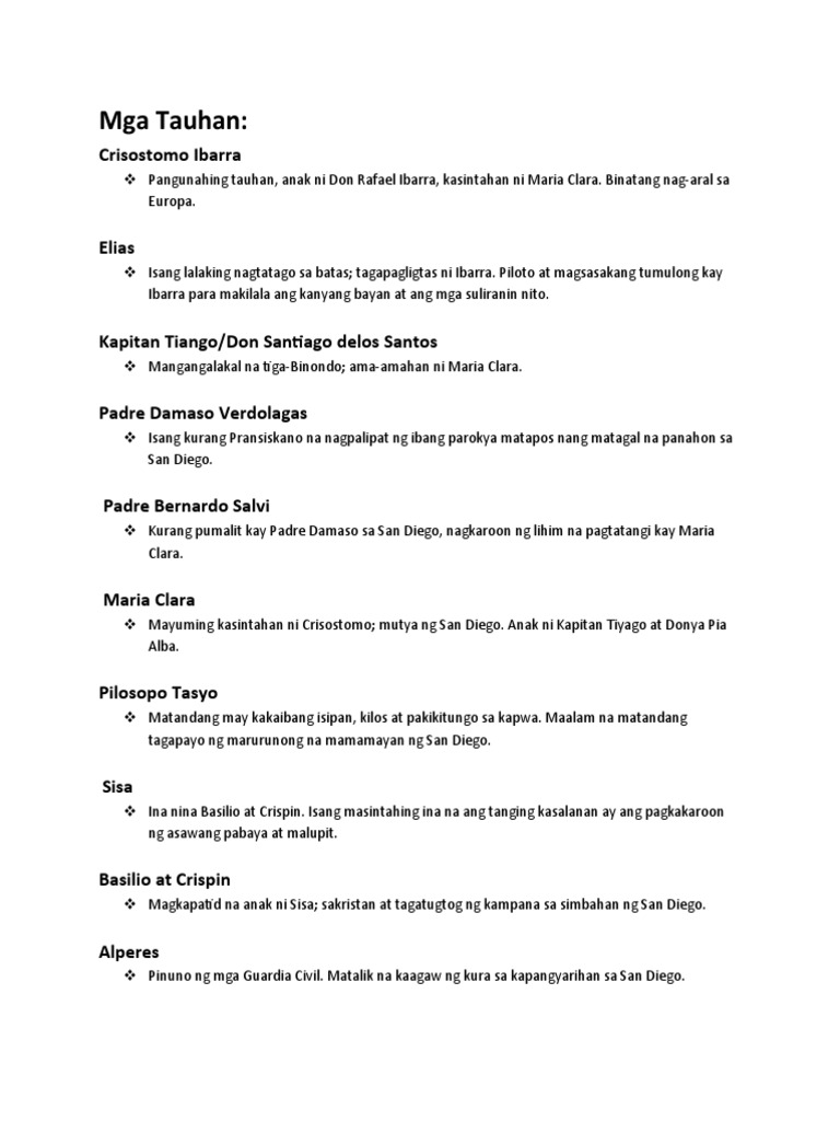Mga Tauhan Sa Noli Me Tangere | PDF Mga Tauhan Sa Noli Me Tangere | PDF