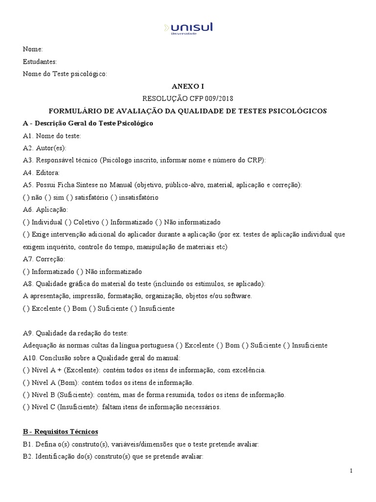 Checklist CFP Sobre Testes Psicológicos | PDF | Evidência | Ciência ...