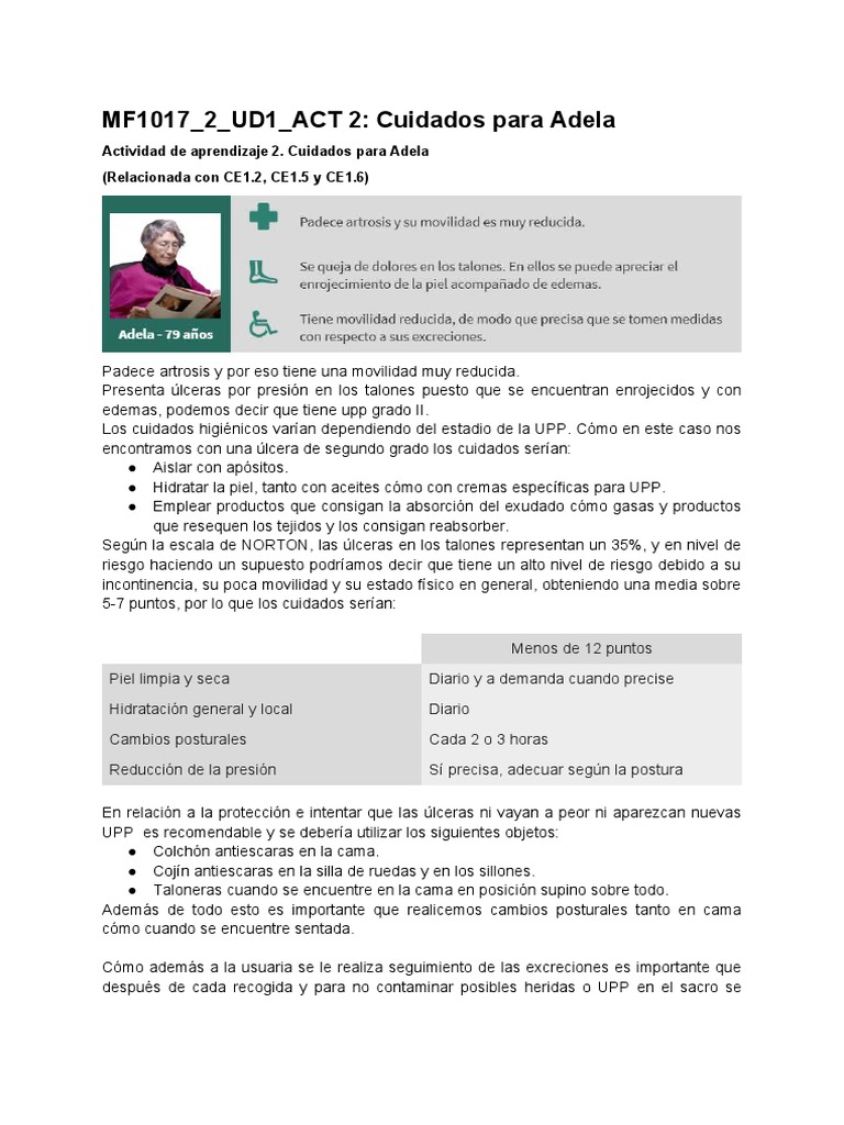 MF1017 2 UD1 ACT 2 Cuidados Para Adela | PDF | Pañal | Medicina CLINICA