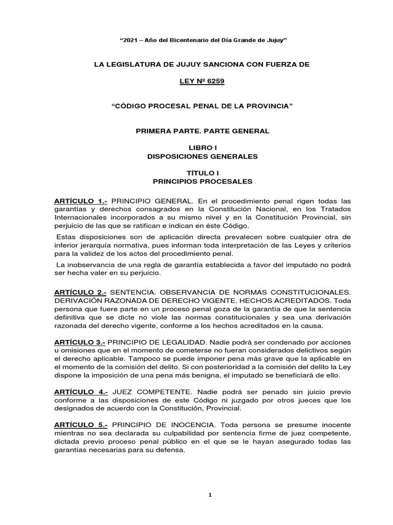 Cod - Procesal Penal Jujuy 2022 (Ley 6259 Mod - 6301) | PDF | Sentencia (ley) | Jurisdicción