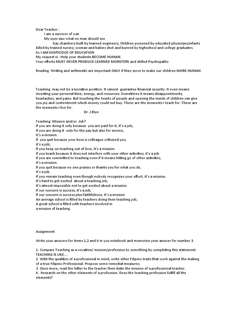 Assignment in The Teaching Profession | PDF | Teachers