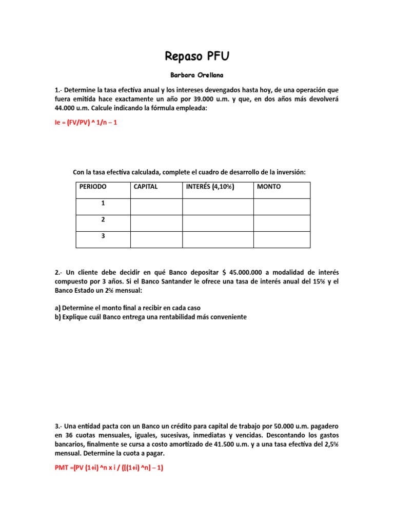 Repaso PFU Barbara Orellana | PDF | Interés | Bancos