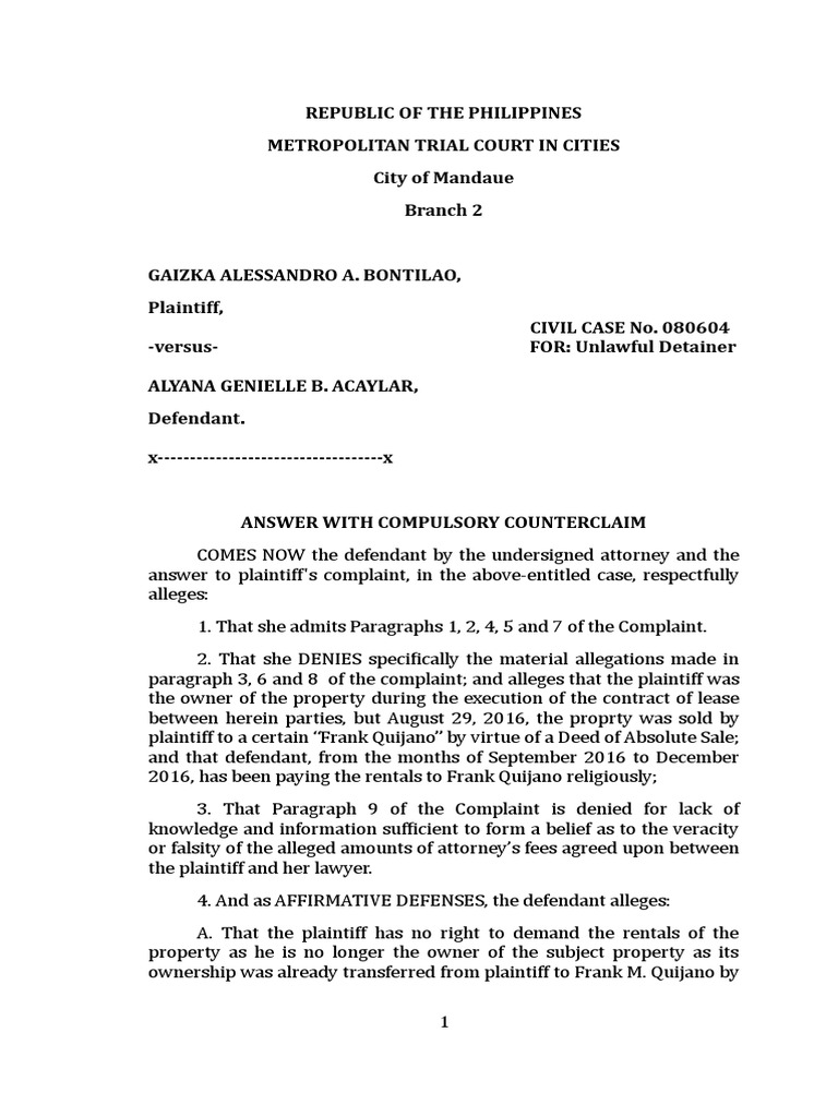 Answer | PDF | Lawsuit | Complaint