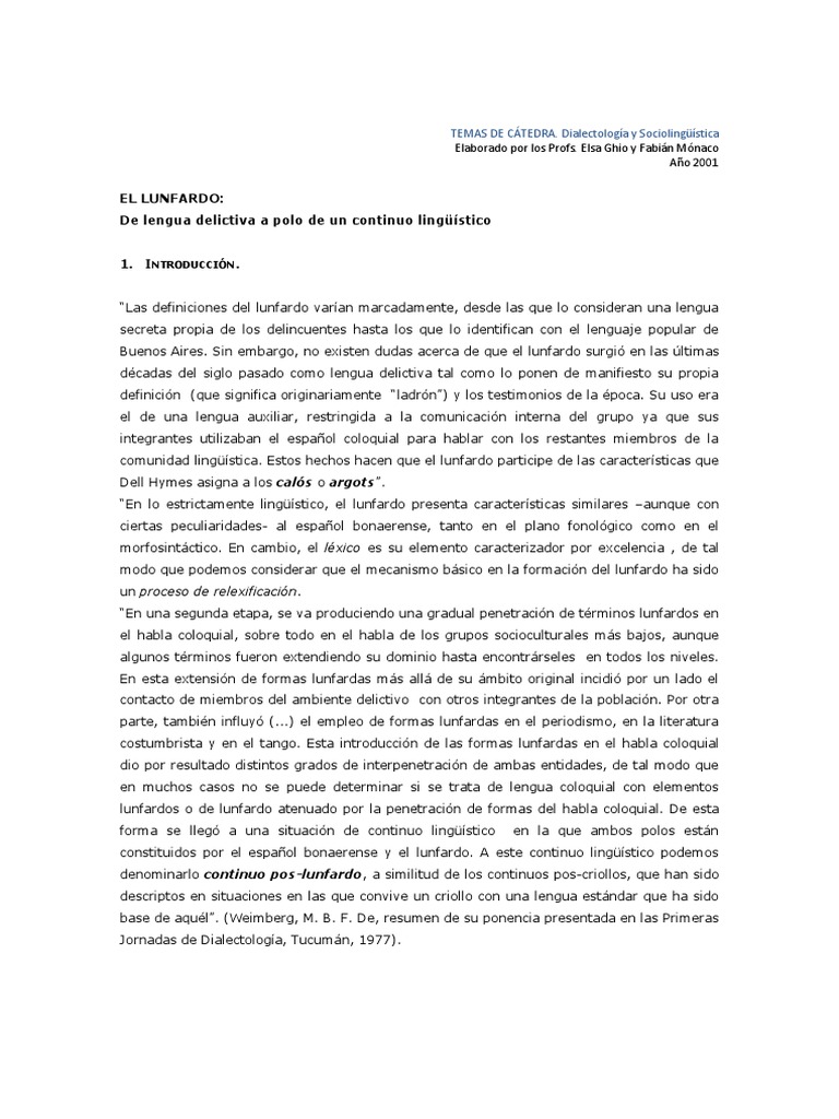 Significado y ejemplos del lunfardo | PDF | Mujer | Lingüística