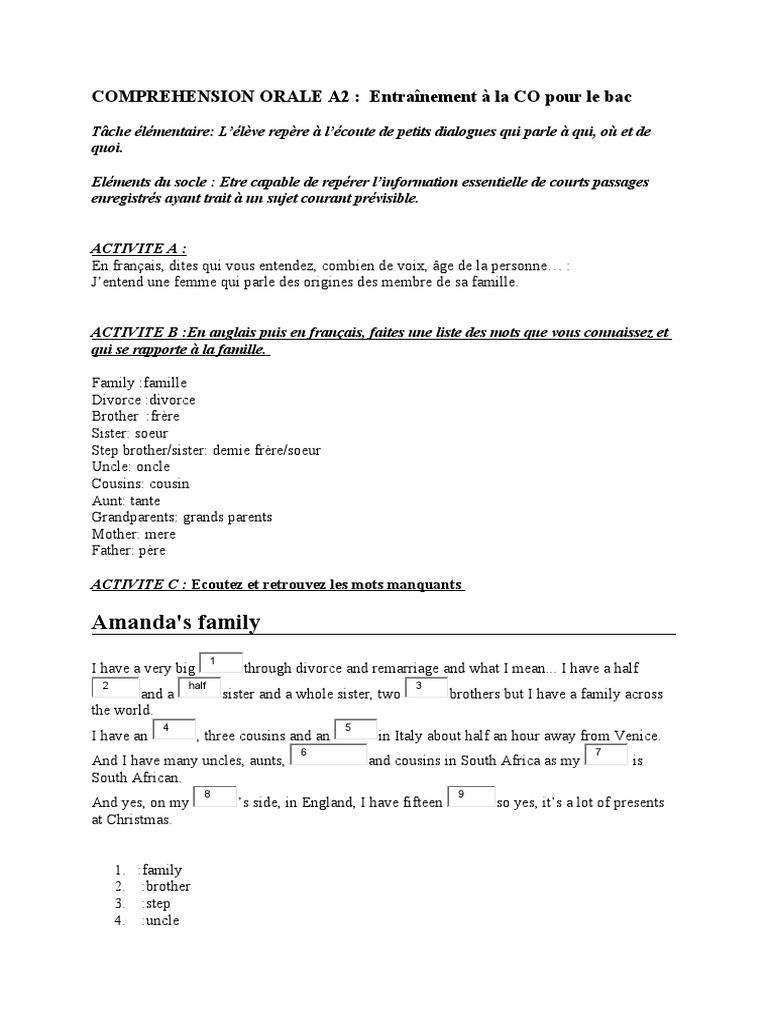COMPREHENSION ORALE A2 Élèves - 11 Mai Roméo | PDF