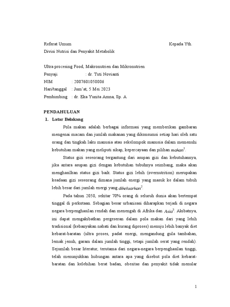 Referat Macronutrient Dan Macronutrient Pada UPF | PDF | Kesehatan Holistik