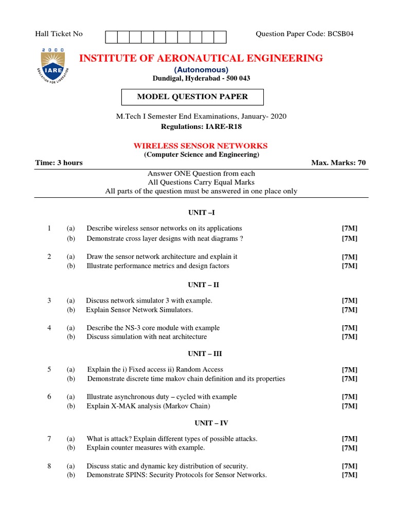 Iare - WSN - Model QP | PDF | Wireless Sensor Network | Computer Network Iare - WSN - Model QP | PDF | Wireless Sensor Network | Computer Network