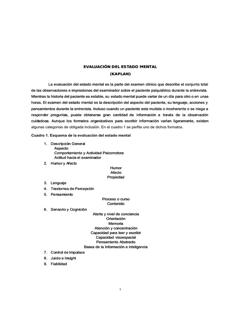 Examen Mental. Modelo de Kaplan | PDF | Engaño | Pensamiento