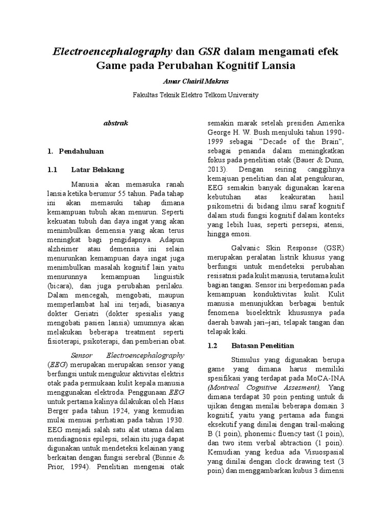 Paper - Electroencephalography Dan GSR Dalam Mengamati Efek Game Pada ...