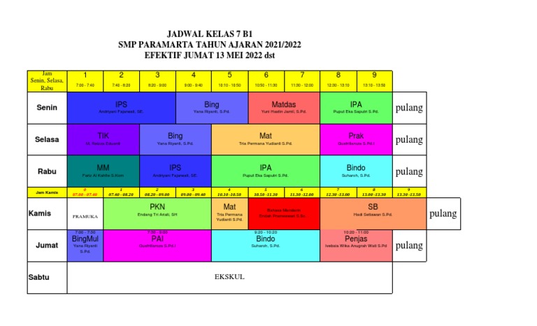 Jadwal SMP Paramarta-7b1 | PDF