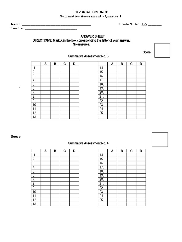 ANSWER SHEET-2 Columns (50 PTS) | PDF