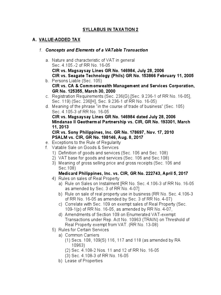 AUSL Tax 2 Syllabus | PDF | Value Added Tax | Taxes
