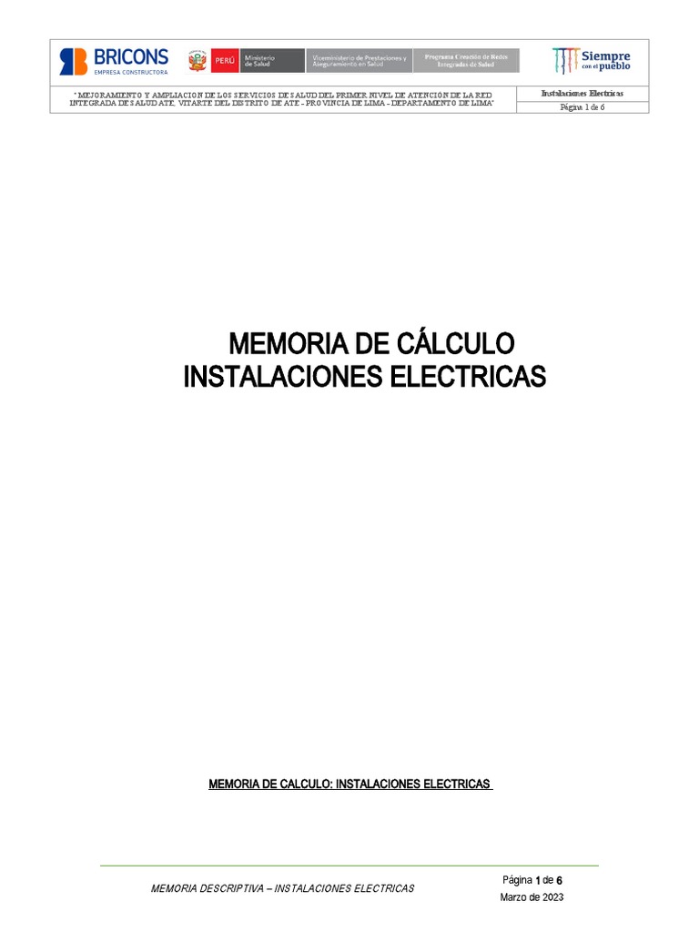 Memoria de Calculo de Instalaciones Electricas | PDF | Corriente ... Memoria de Calculo de Instalaciones Electricas | PDF | Corriente ...