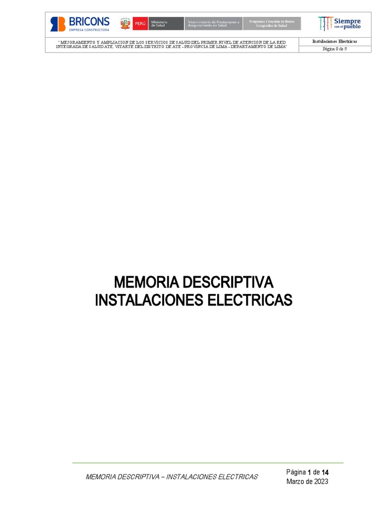Memoria Descriptiva Inst. Electricas | PDF | Ingenieria Eléctrica | Distribución de energía ...