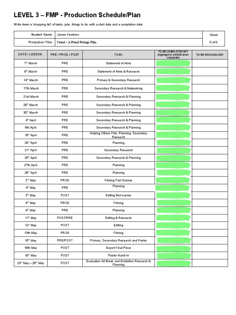 FMP Production Schedule | PDF | Military Operations | Battles