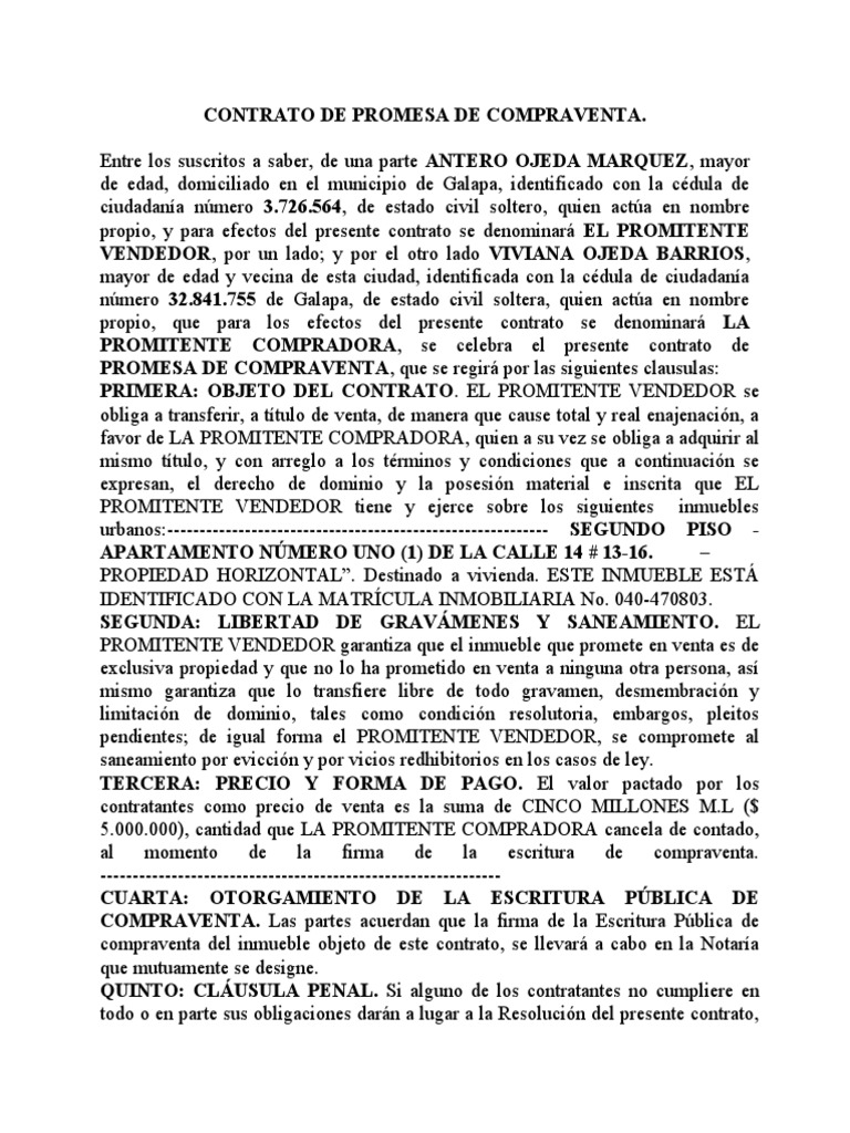 Contrato de Promesa de Compraventa | PDF | Derecho privado | Ley común