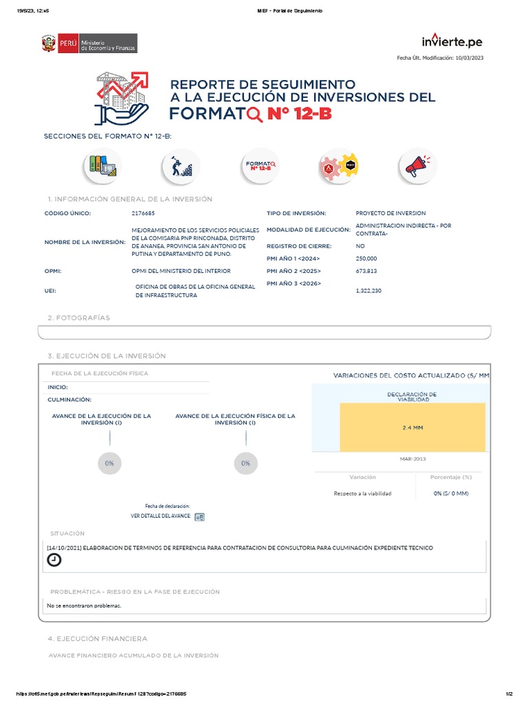 Seguimiento de Inversión PNP Rincónada | PDF