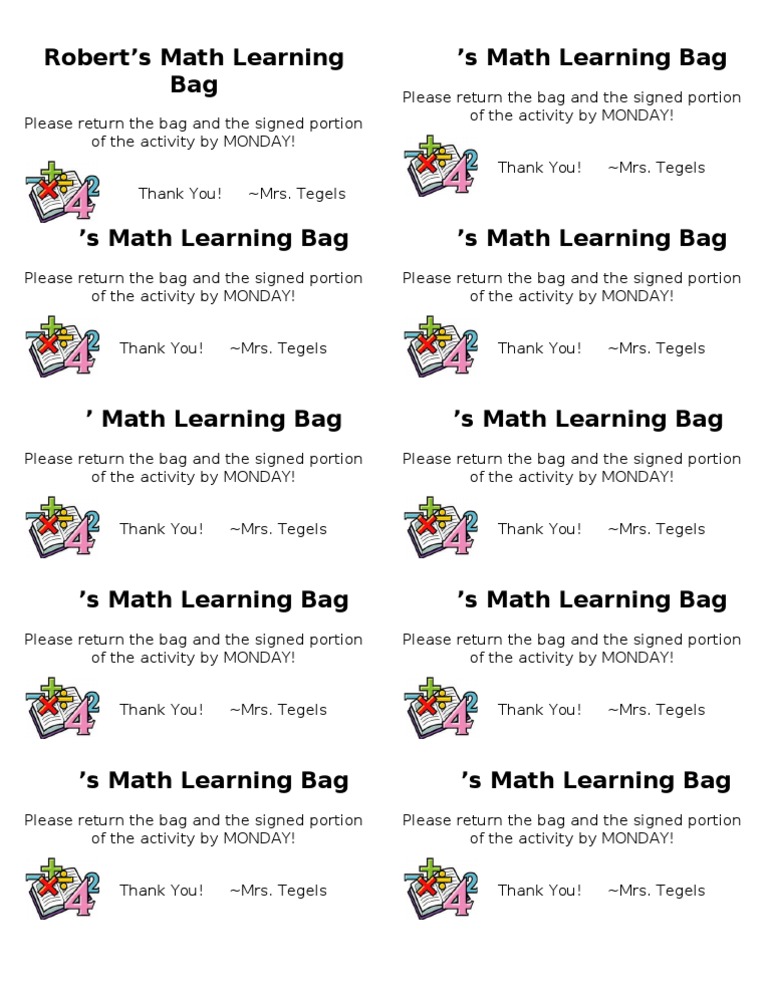 Math Bag Labels | PDF