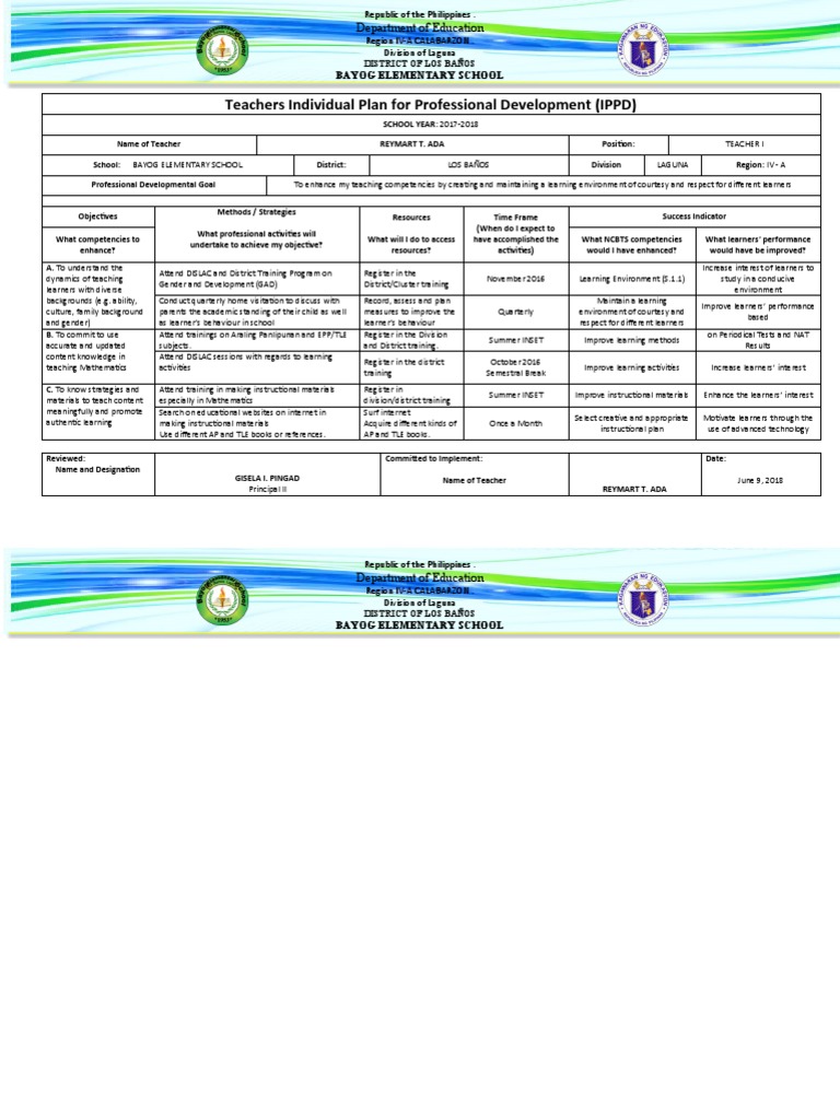 Teachers Individual Plan For Professional Development | PDF | Learning ...