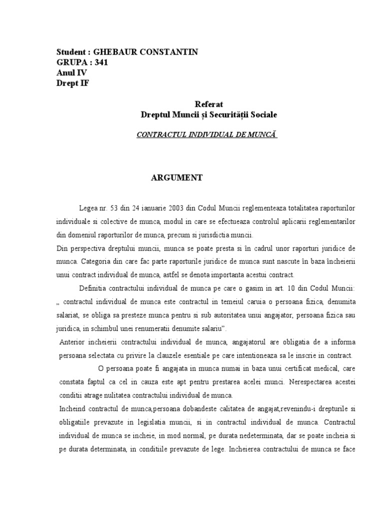 Contractul Individual de Munca | PDF