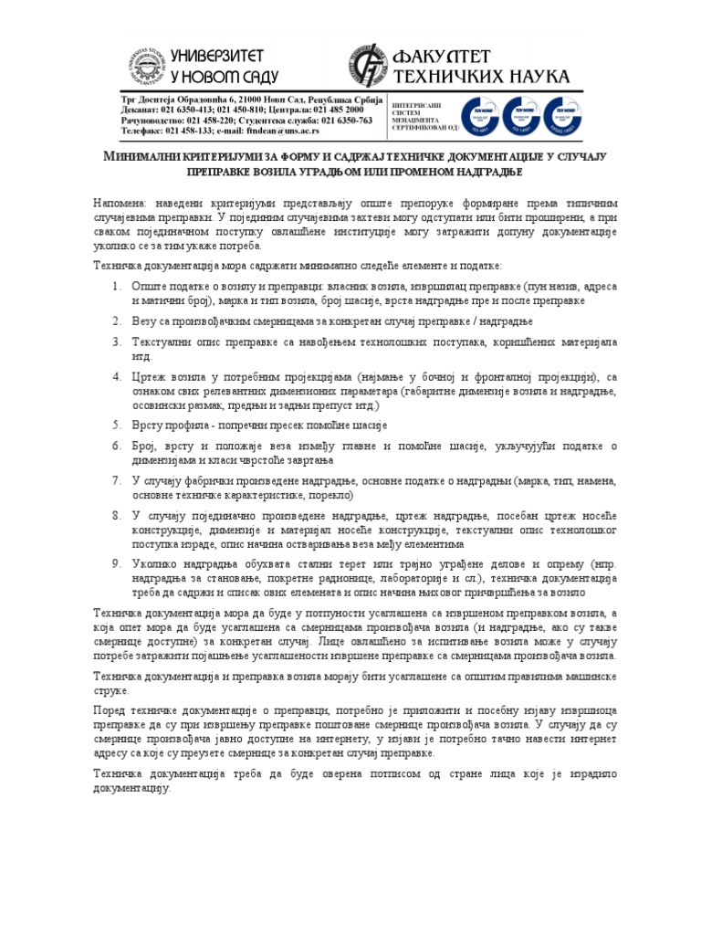 Minimalni Kriterijumi Za Izradu Tehnicke Dokumentacije - Nadgradnja ...