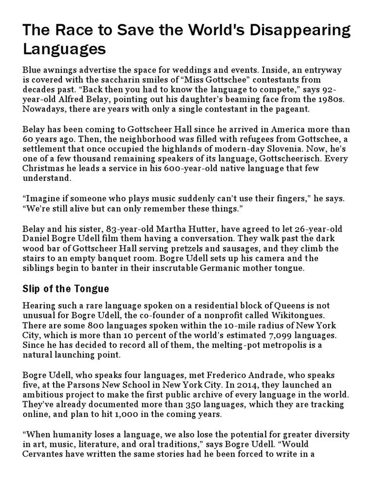 Disappearing Languages | PDF | First Language | Ethnicity