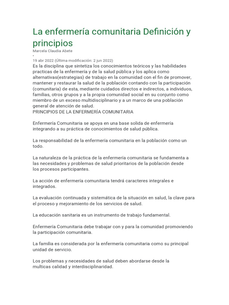 La Enfermería Comunitaria | PDF