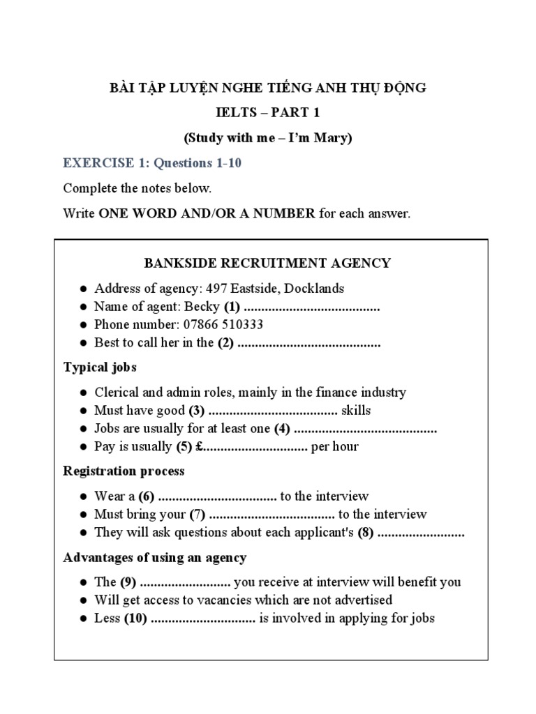 BÀI TẬP LUYỆN NGHE TIẾNG ANH THỤ ĐỘNG | PDF | Computing