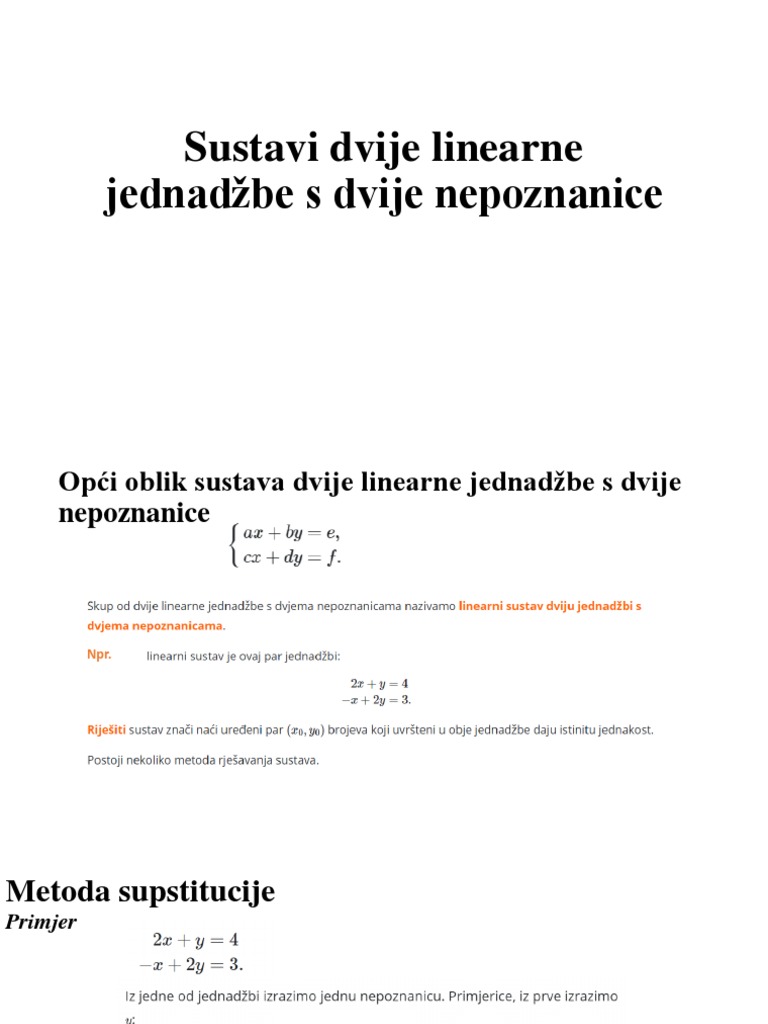 Sustavi Dvije Linearne Jednadžbe S Dvije Nepoznanice 30.3. | PDF