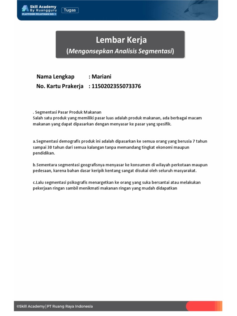 TPM 1 Mengonsepkan Analisis Segmentasi - (Mariani) | PDF
