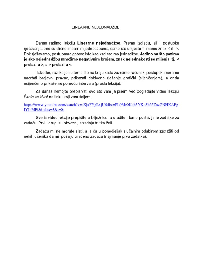 Linearne Nejednadžbe | PDF