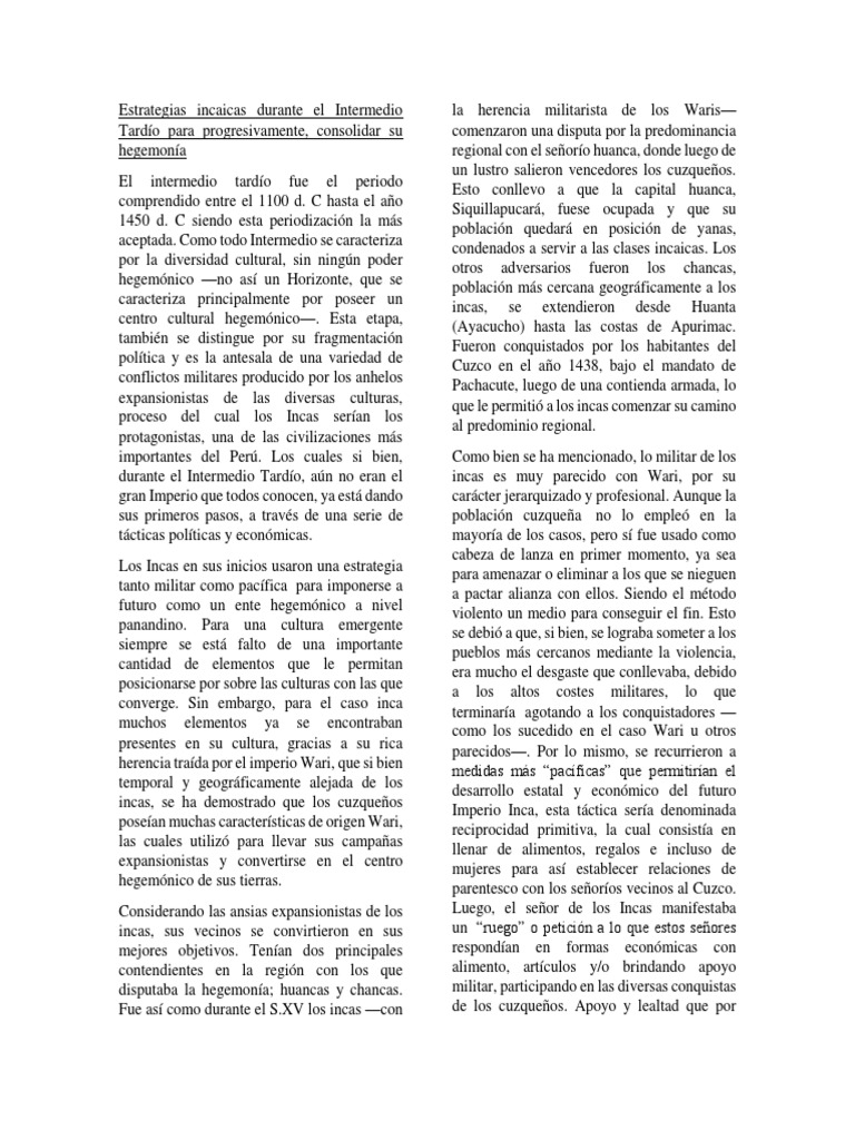 Contreras, de Carvalho y Ceballo Trabajo Final. | PDF | Imperio Inca | Perú