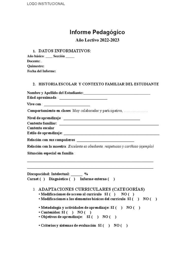 Modelo de Informe Pedagógico | PDF | Ciencias sociales