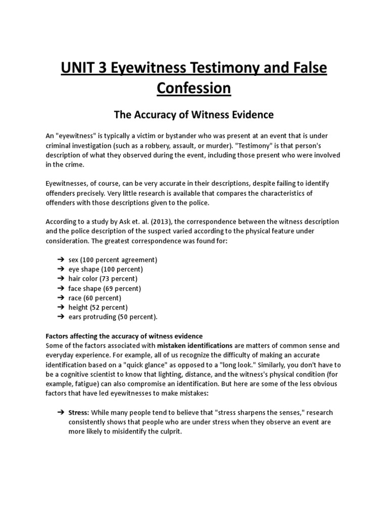 Unit 3 | PDF | Confession (Law) | Witness