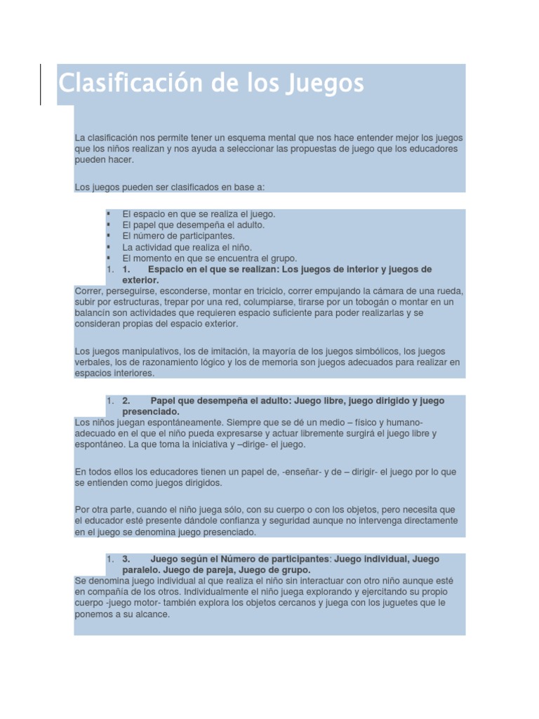 Clasificación Del Juego | PDF | Memoria | Aprendizaje