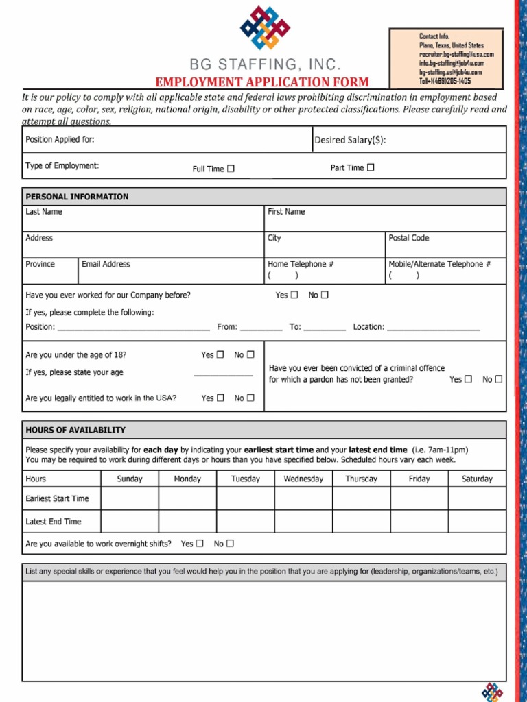 BGSF Job Application Form | PDF