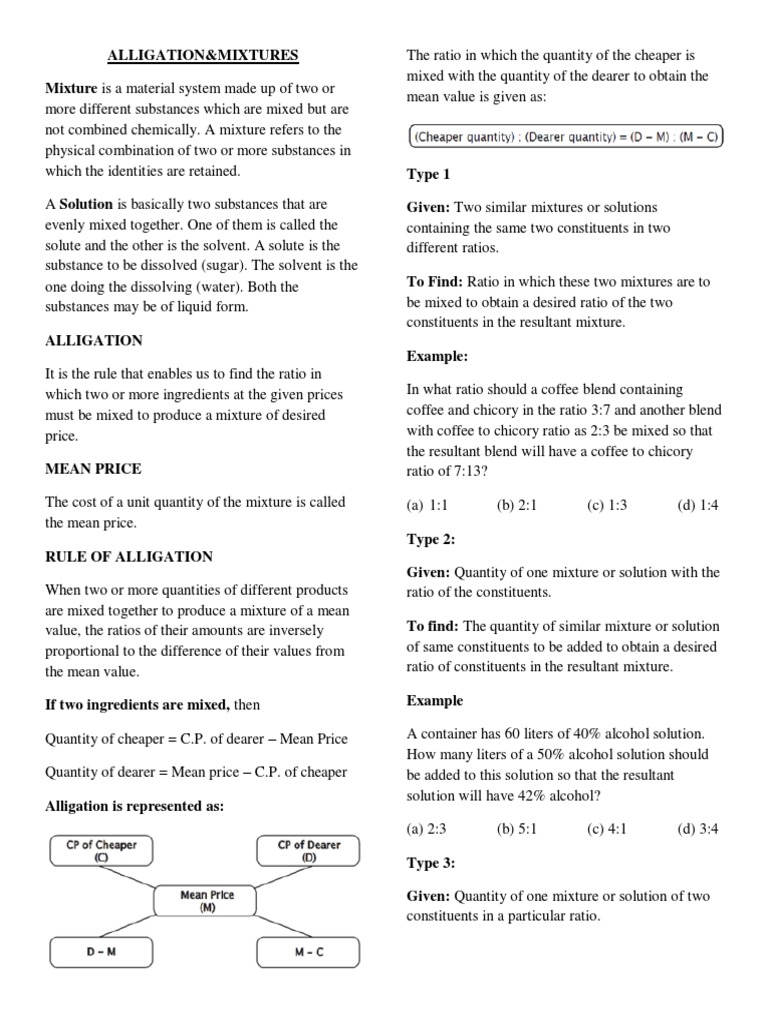 Alligation & Mixture | PDF | Mixture | Chemical Substances