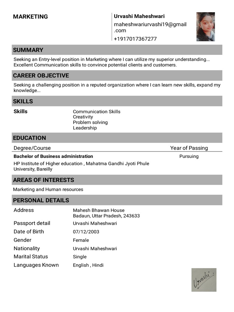 Resume - Urvashi Maheshwari - Format2 | PDF