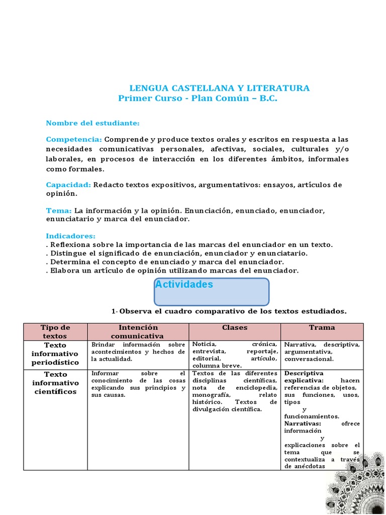 1°año - La Información y La Opinión. | PDF | Verbo | Tiempo gramatical