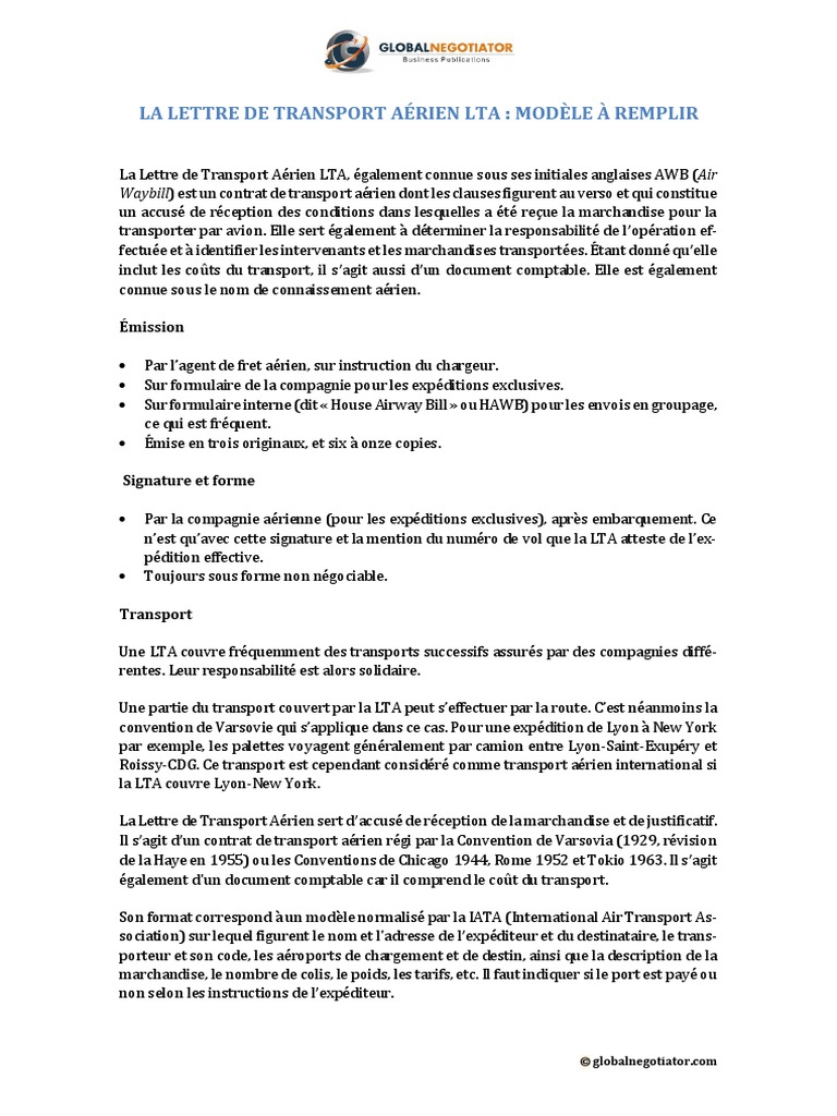 Lettre de Transport Aérien Lta Anglais | PDF | Transport | Services publics