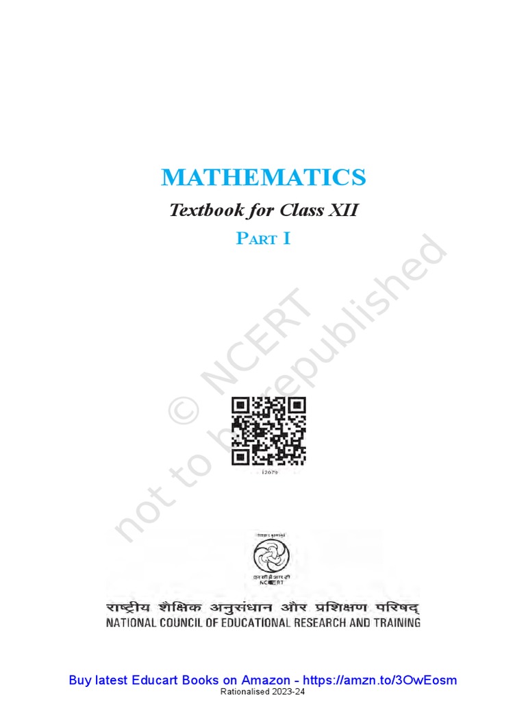 NCERT Maths Class 12 Book (Part I) | PDF
